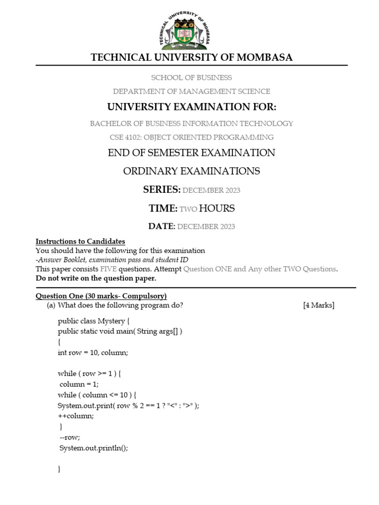 Cse 4102 - Object Oriented Programming | PDF | Class (Computer Programming) | Programming