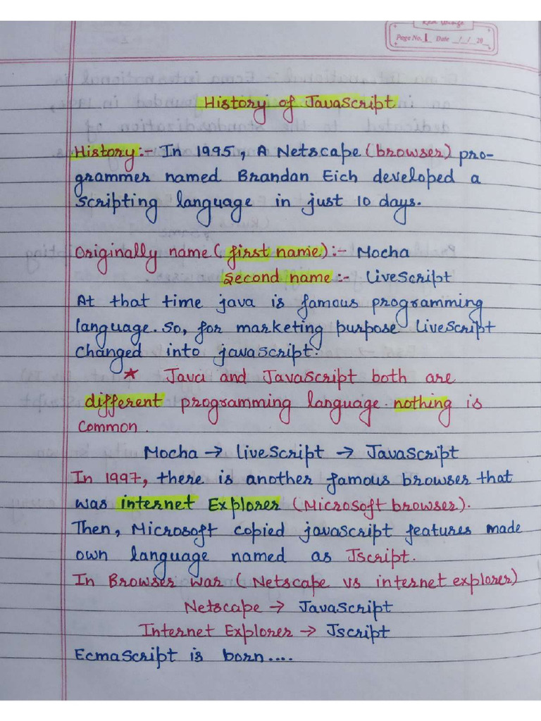 JavaScript Handwritten Notes | PDF JavaScript Handwritten Notes | PDF