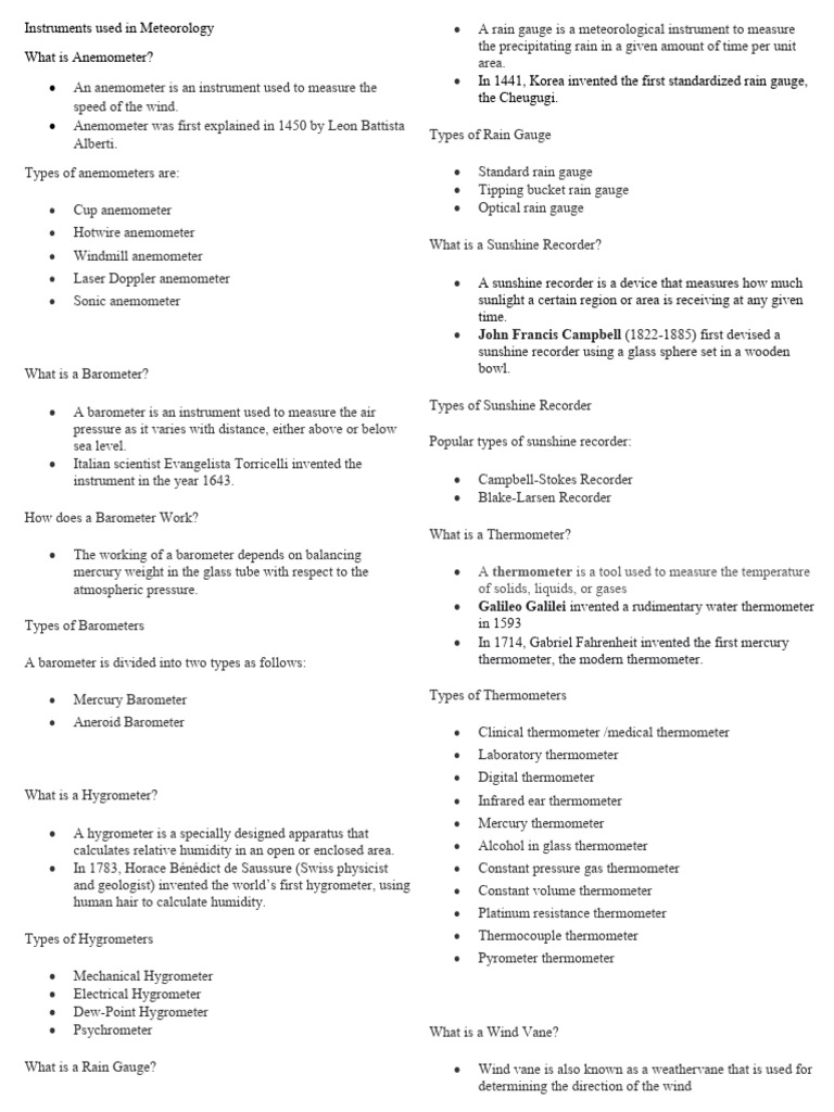 Instruments Used in Meteorology | PDF