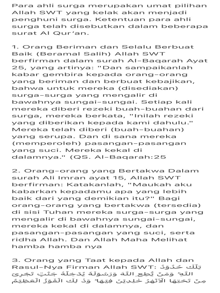Para Ahli Surga Merupakan Umat Pilihan Allah SWT Yang Kelak Akan ...