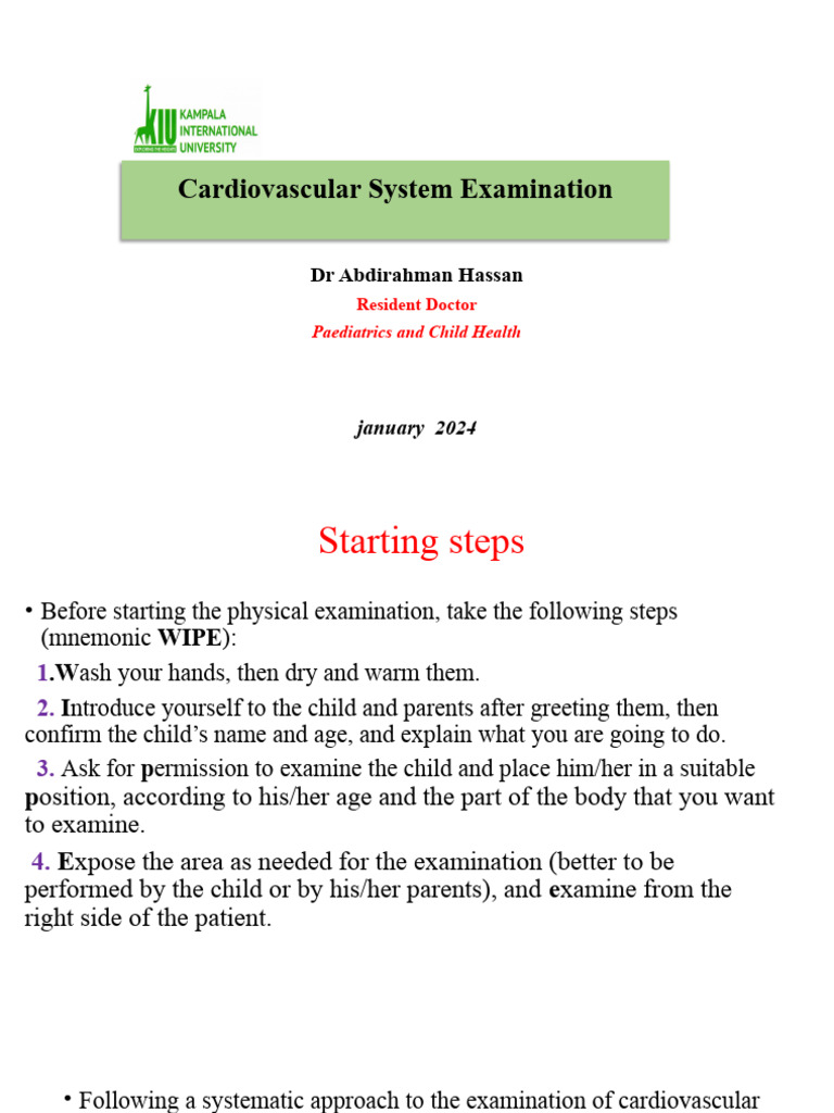 Cardiovascular System Examination: DR Abdirahman Hassan | PDF