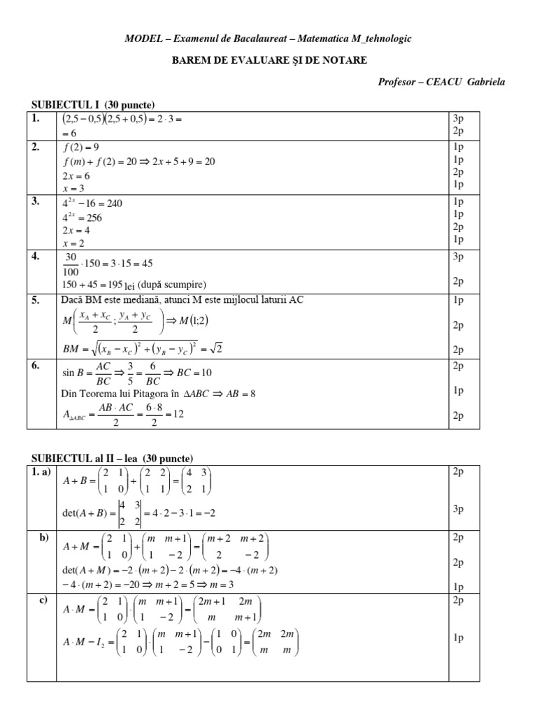 Bacalaureat Math Evaluation Guide | PDF