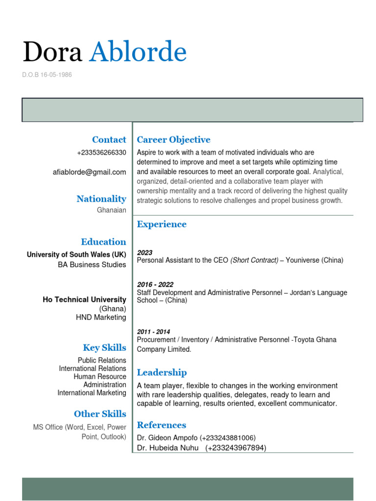 Dora Ablorde Resume - V | PDF
