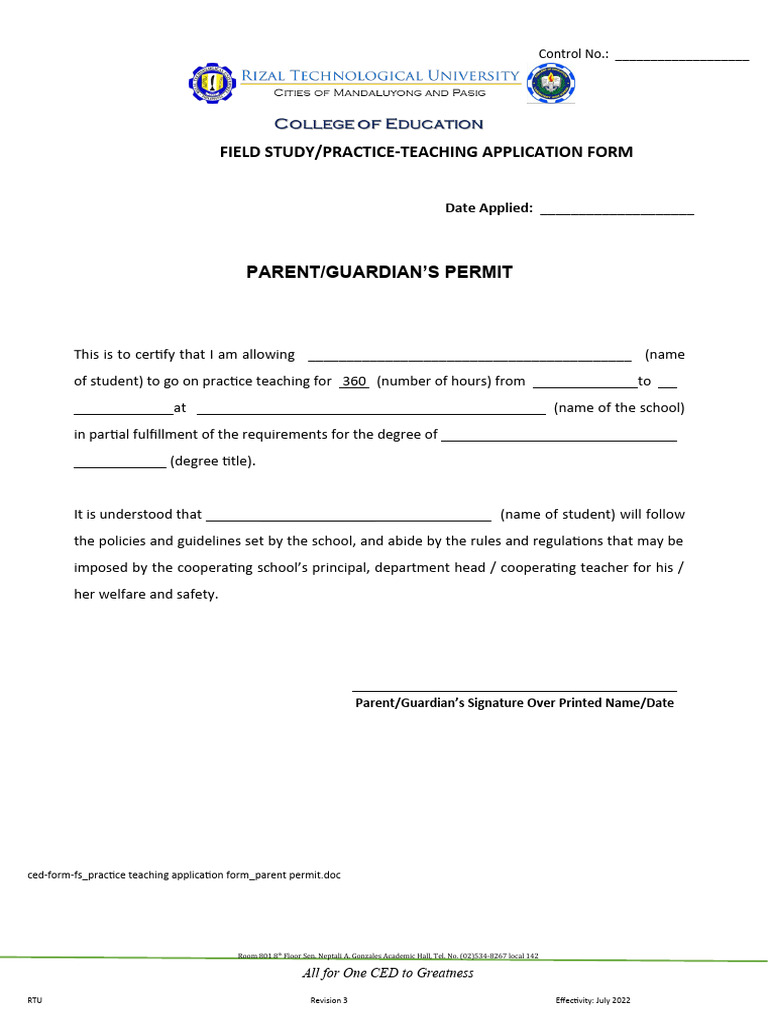 Practice Teaching Application Form | PDF