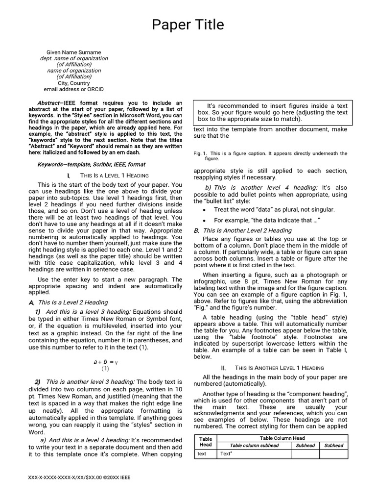 IEEE Paper Format Template | PDF | Note (Typography) | Paragraph