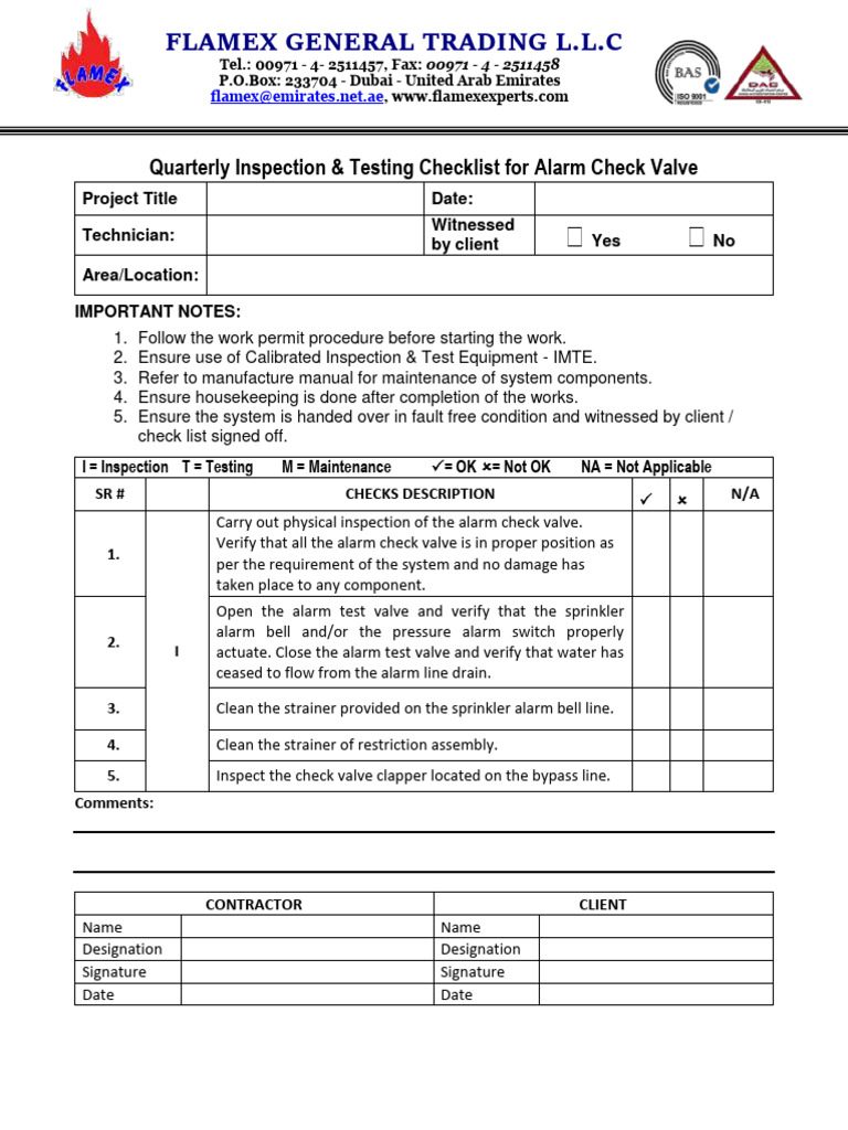 Checklist Alarm Check Valve | PDF