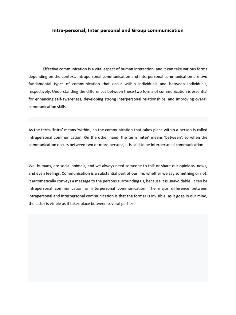 Intra-Personal, Inter Personal and Group Communication1 | PDF ...