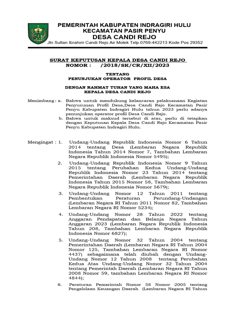 SK OPERATOR Profil Desa | PDF