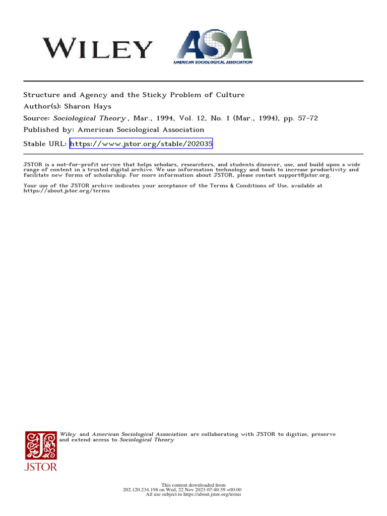 Structure, Agency, and Culture Explained | PDF | Social Structure ...