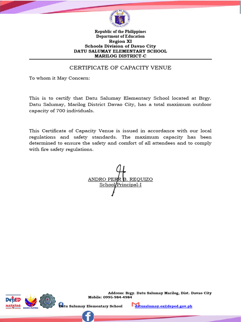 Certificate of Capacity Venue | PDF