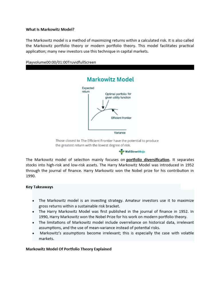 Markowitz Theory of Portfolio | PDF | Modern Portfolio Theory | Beta ...