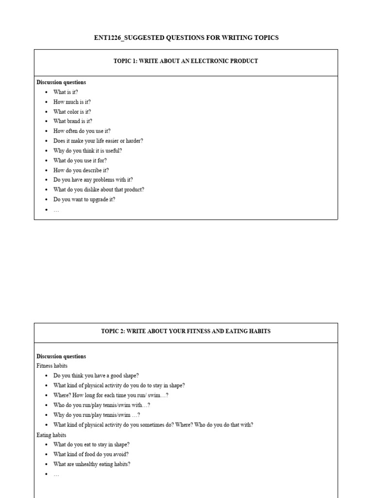 Writing Topics and Discussion Questions | PDF