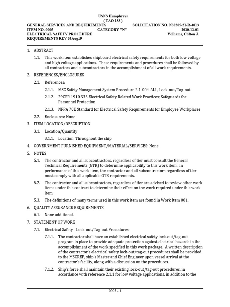 0005 - N - ELECTRICAL SAFETY PROCEDURE REQUIREMENTS REV 03aug19 | PDF ... 0005 - N - ELECTRICAL SAFETY PROCEDURE REQUIREMENTS REV 03aug19 | PDF ...