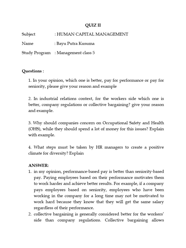 Bayu Putra Kusuma 014202300126 QUIZ II | PDF | Employment ...