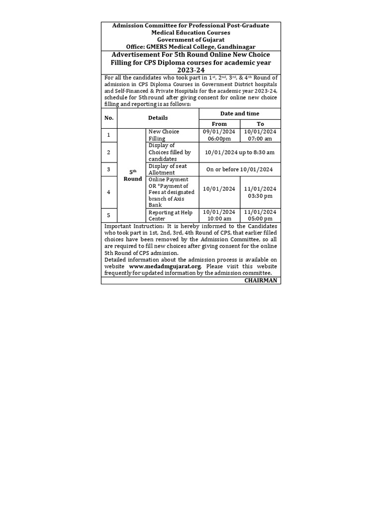 Adv. 5th Round CPS Choice Filling | PDF