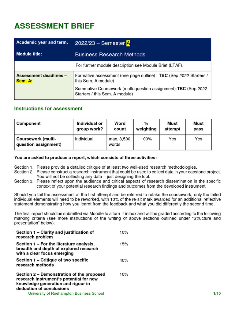 Research Methods Assignment Brief | PDF | Citation | Methodology