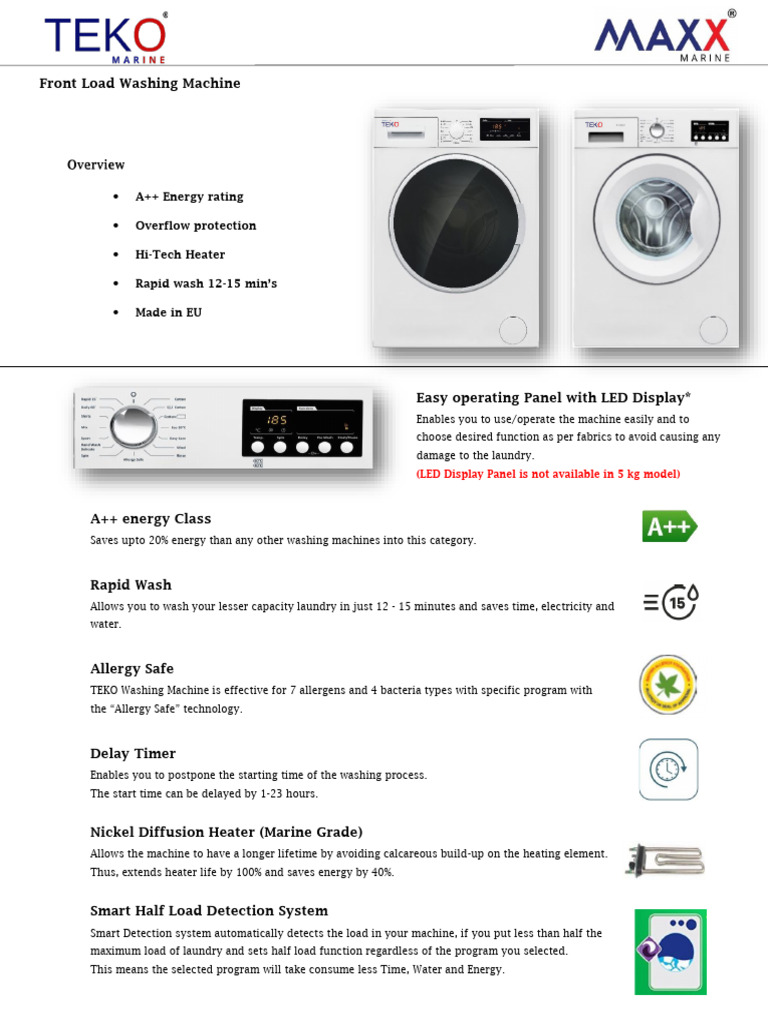 Washers TEKO-MAXX Front Load FLW | PDF | Washing Machine | Nature