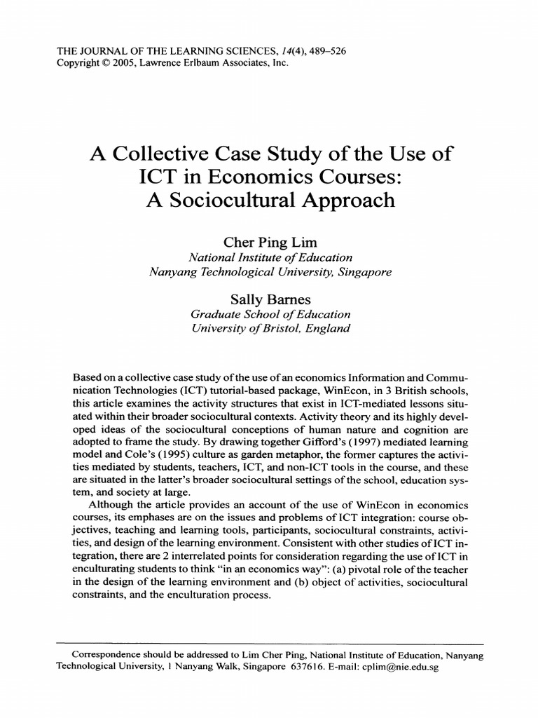 ICT in Economics Courses: A Sociocultural Approach: A Collective Case Study of The Use of | PDF ...