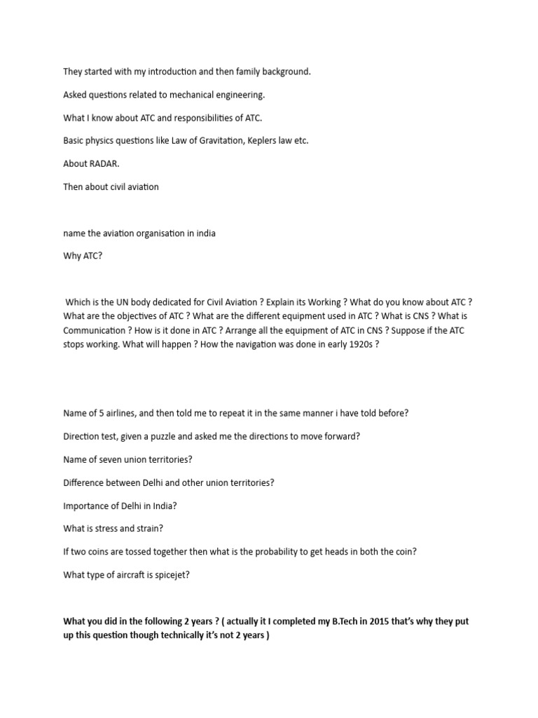 Aai Atc Interview | PDF | Air Traffic Control | Physics