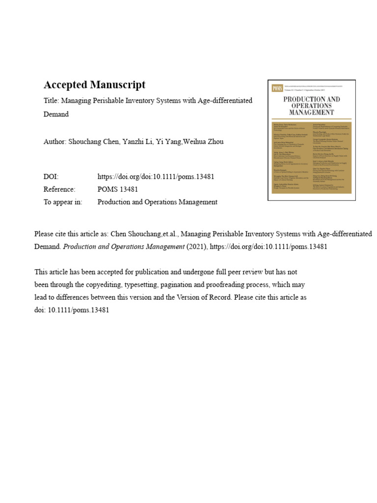 15 - Managing Perishable Inventory Systems With Age-Differentiated Demand | PDF | Inventory ...
