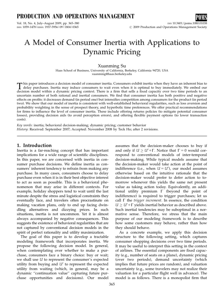 14 - A Model of Consumer Inertia With Applications To Dynamic Pricing | PDF 14 - A Model of Consumer Inertia With Applications To Dynamic Pricing | PDF