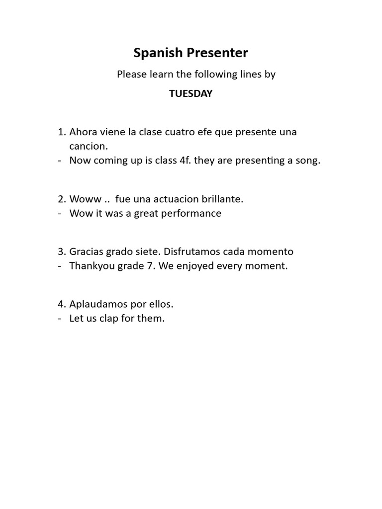 Presentación de Clase 4F: Actuación y Agradecimientos | PDF