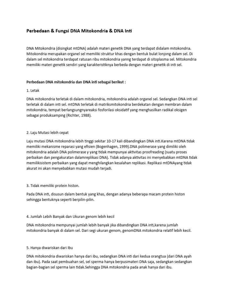 Perbedaan DNA Mitokondria dan Inti | PDF | Kesehatan Holistik | Sains ...