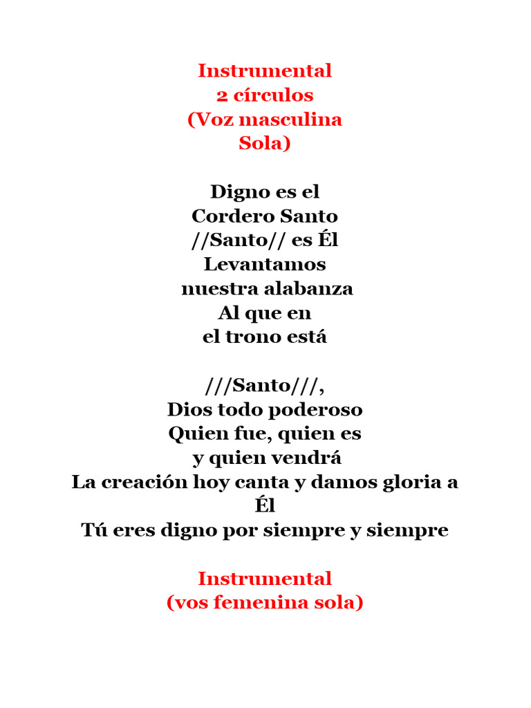 Digno es el Cordero Santo - Letra | PDF