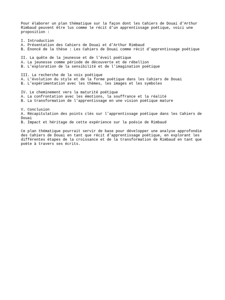 Plan thématique sur Rimbaud | PDF