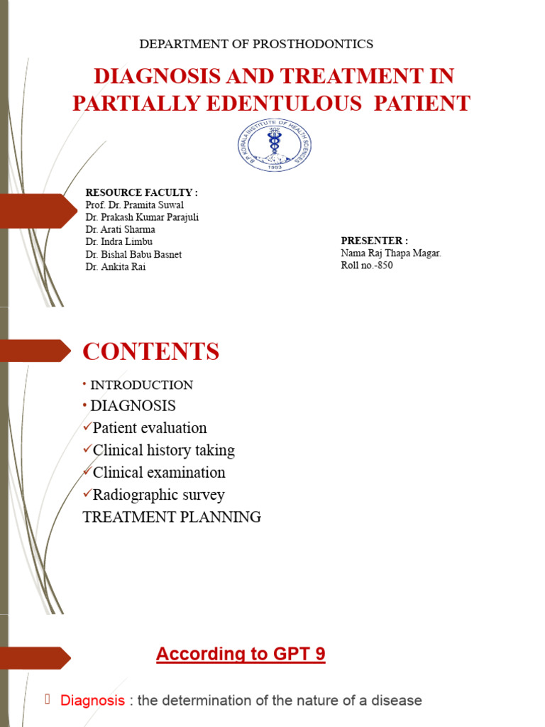Diagnosis and Treatment Planning in Partiallly Edentulous Patients (1 ...