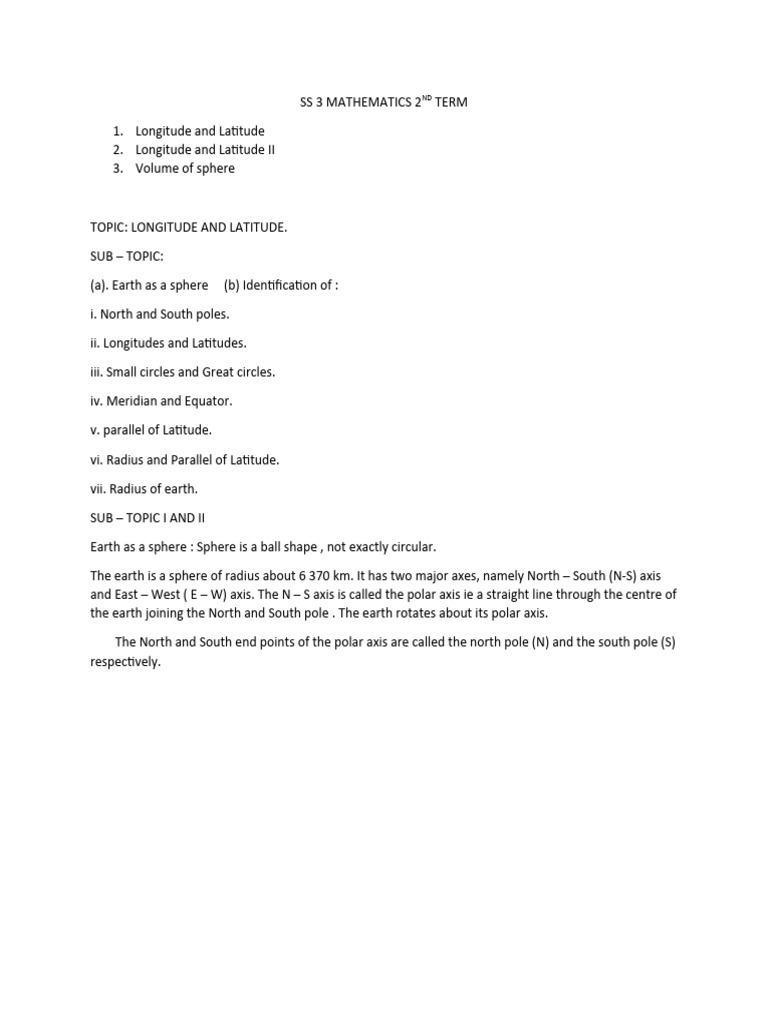 Mathematics 2nd Term | PDF | Latitude | Sphere