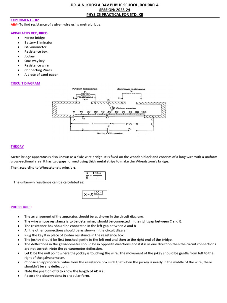 Physics Experiment 02 (Meter Bridge) - 2 | PDF