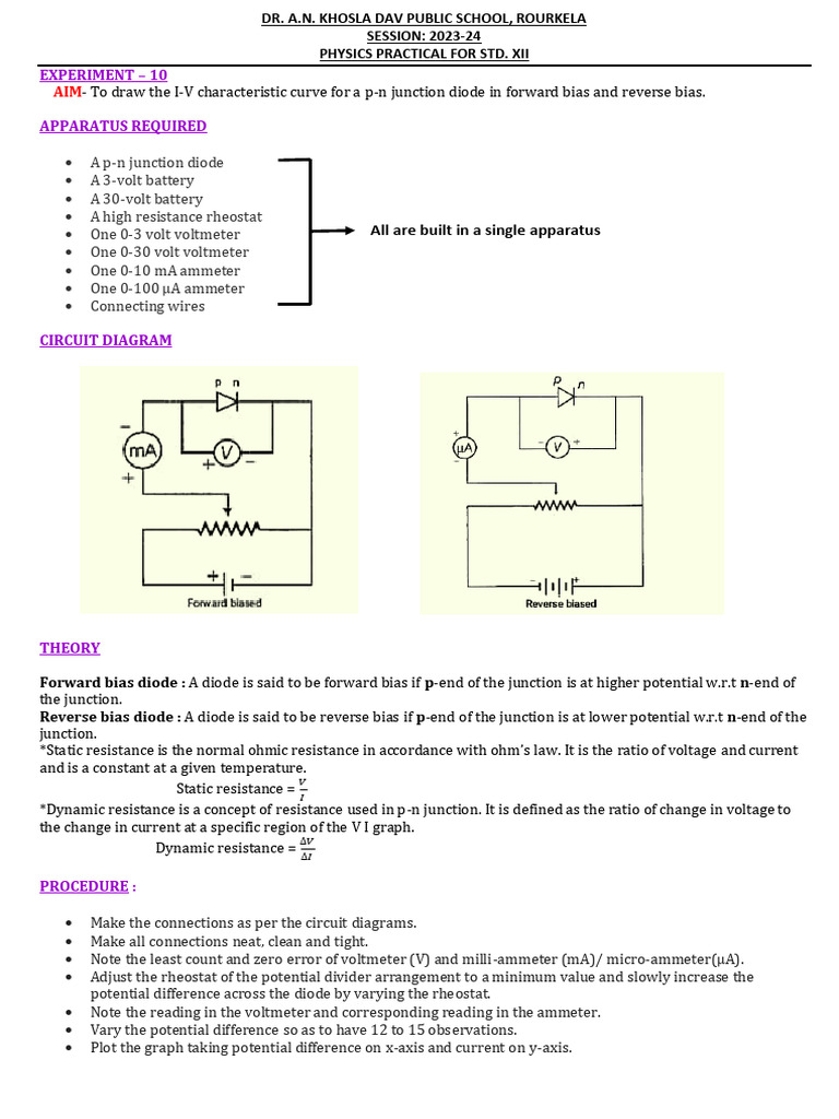 I-V Curve for P-N Junction Diode | PDF | P–N Junction | Electrical Resistance And Conductance