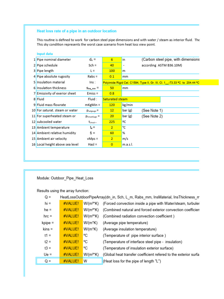 Outdoor Pipe Heat Loss Calculation | PDF