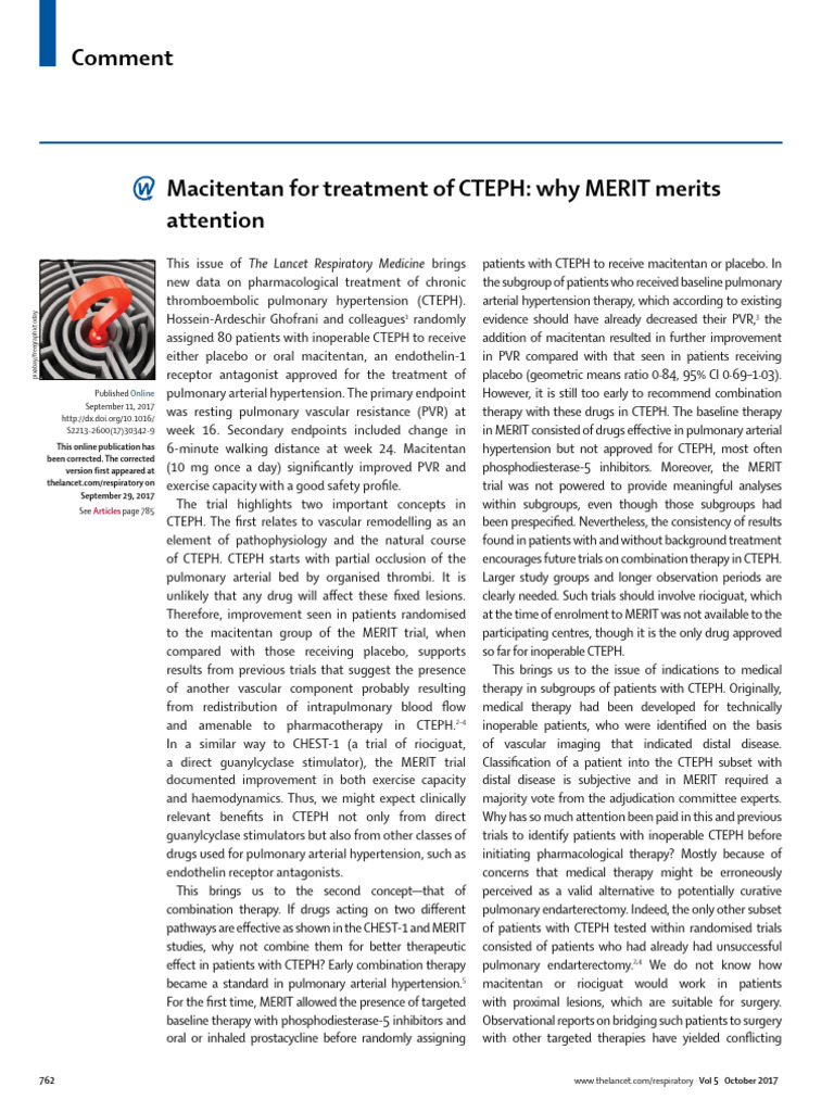 Macitentan For Treatment of CTEPH: Why MERIT Merits Attention | PDF
