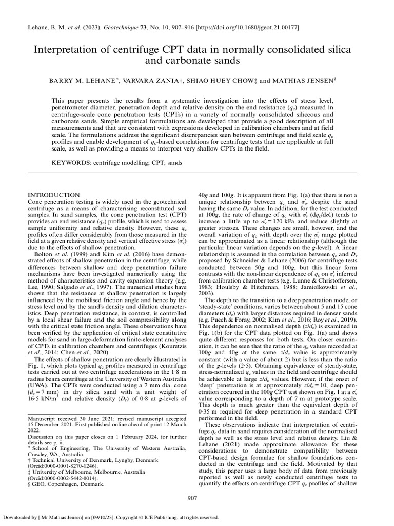 Interpretation of Centrifuge CPT Data in Normally Consolidated Silica ...