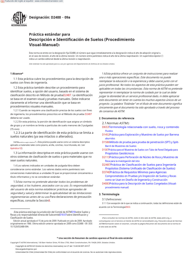 d2488 Practica para La Descripcion e Identificacion de Suelos | PDF