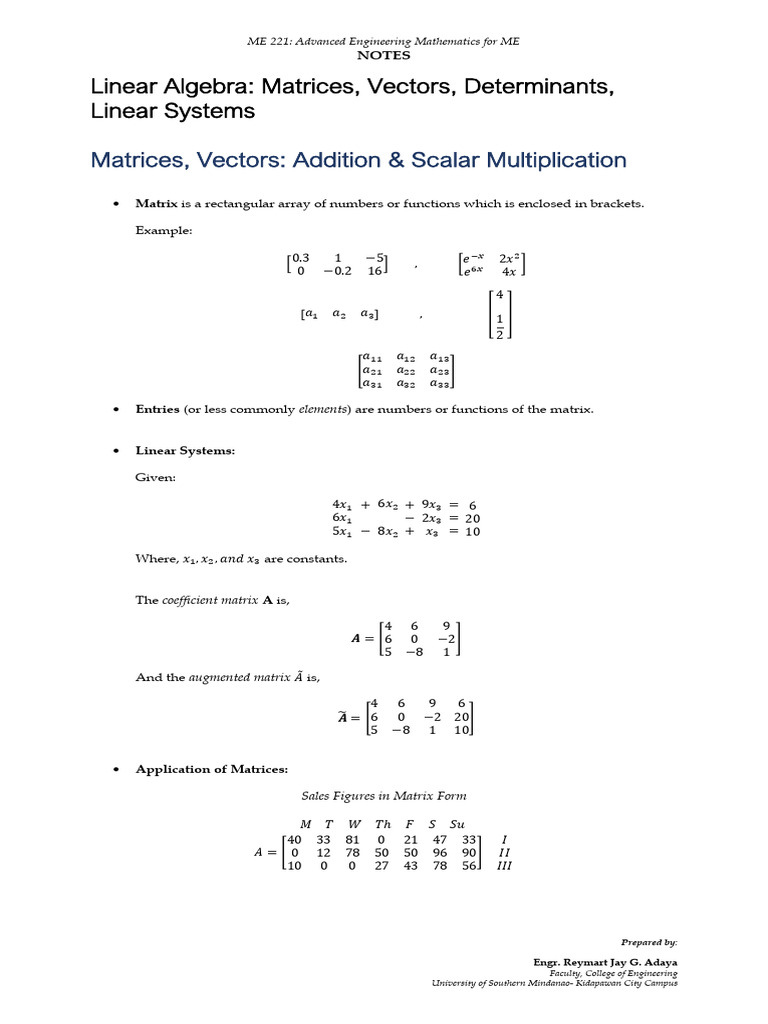 Linear Algebra. Matrices Vectors Determinants Linear Systems | PDF | Matrix (Mathematics ...