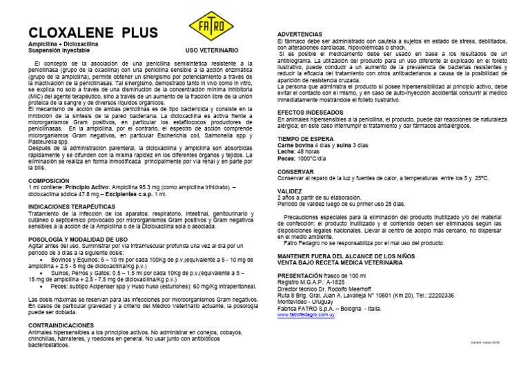 Cloxalene Plus Inyectable Prospecto | PDF