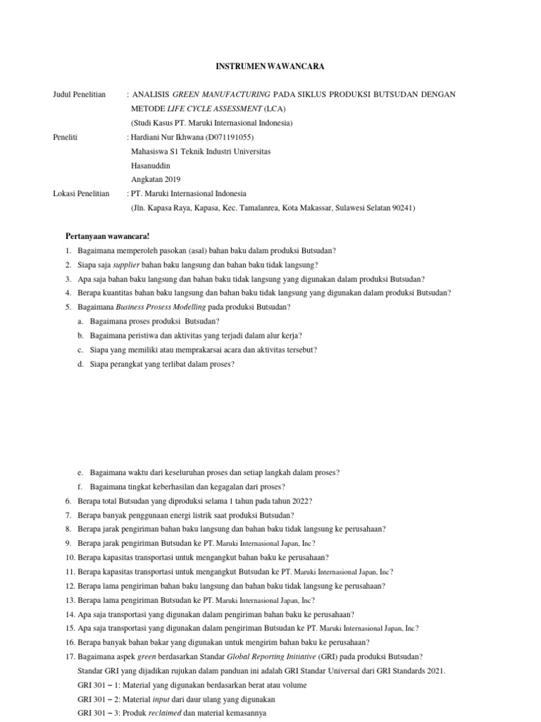 Intrumen Wawancara LCA-2 | PDF