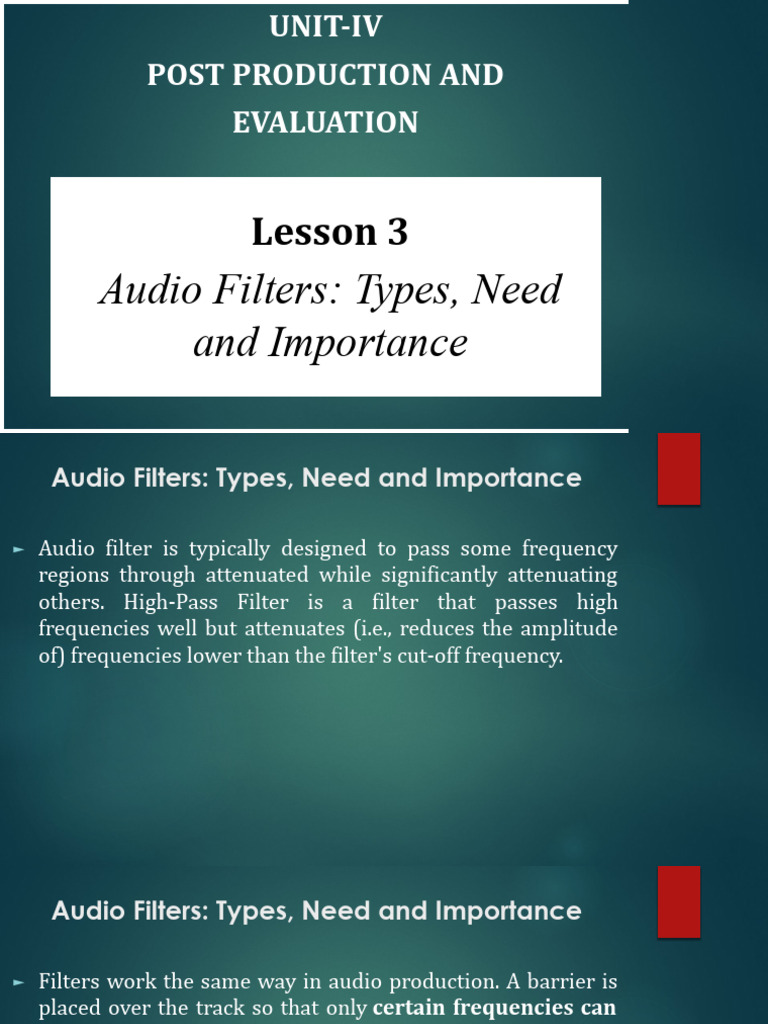 Lesson 3: Audio Filters: Types, Need and Importance | PDF