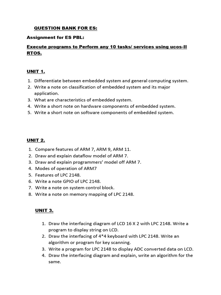 Question Bank For Es-1 | PDF | Embedded System | Computing