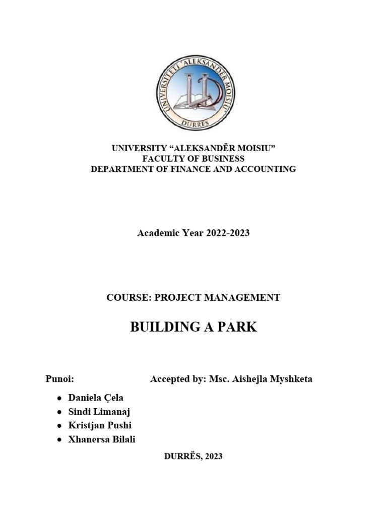 Project Outline - Building a Park | PDF | Parks