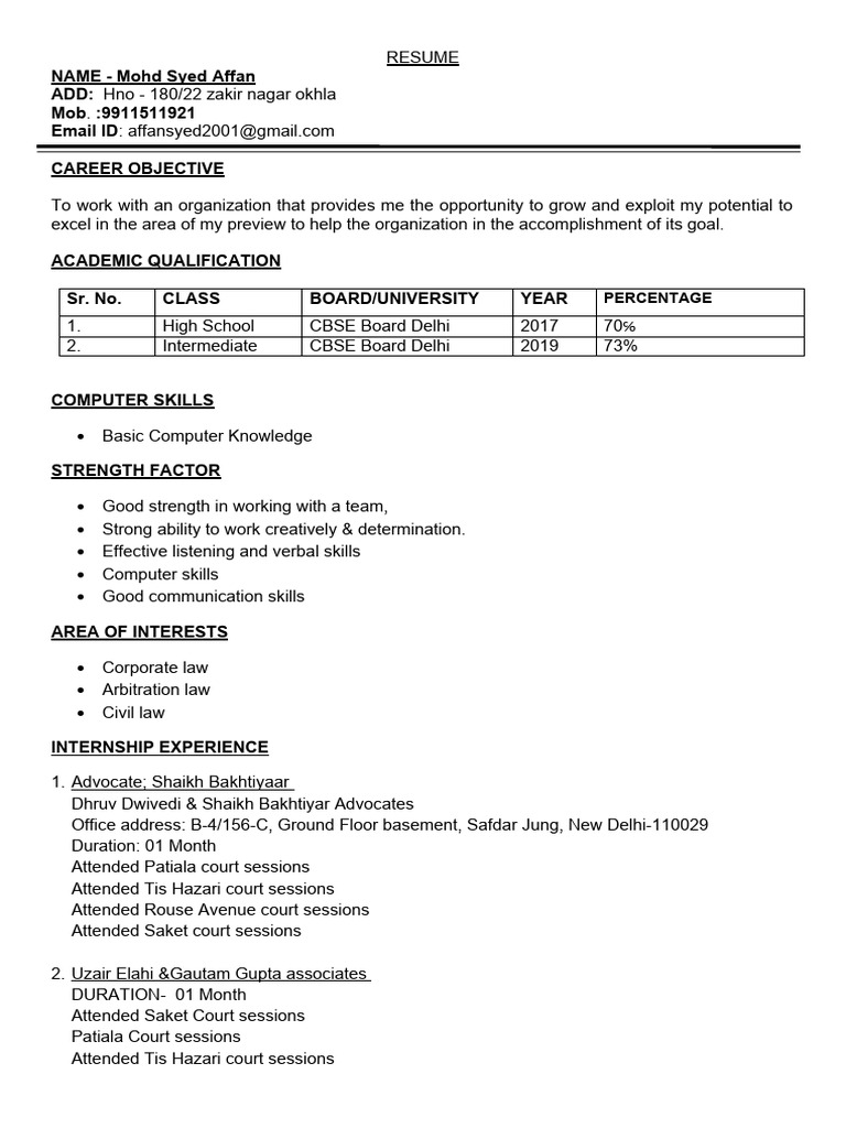 Mohd Syed Affan CV | PDF