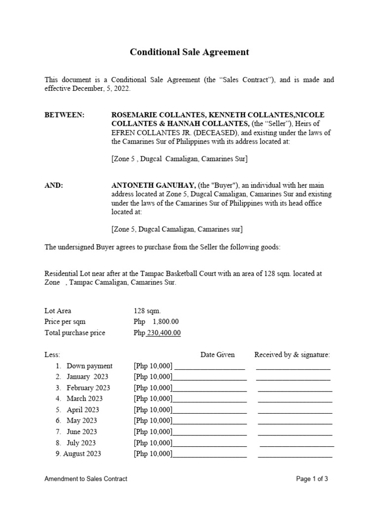 Conditional Sale Agreement for Lot | PDF