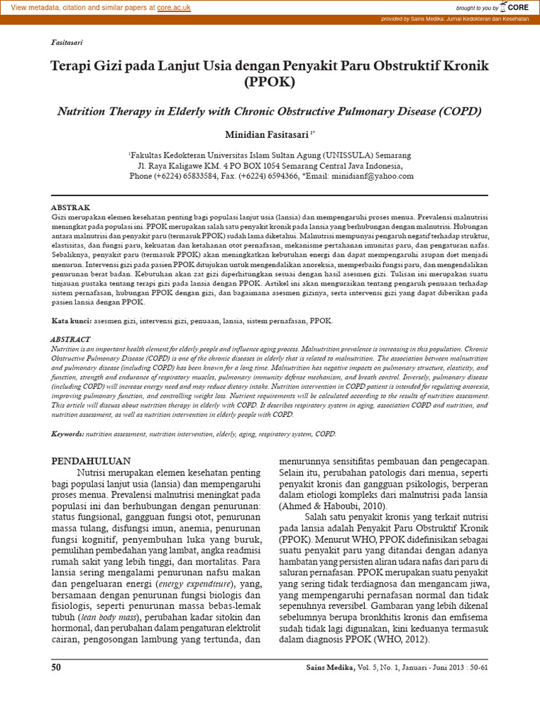 Terapi Gizi Pada Lanjut Usia Dengan Penyakit Paru Obstruktif Kronik (PPOK) | PDF