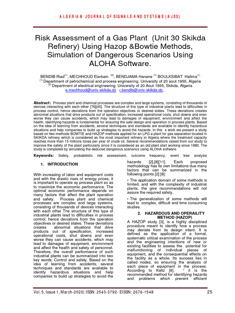 Risk Assessment of A Gas Plant Unit 30 Skikda Refi | PDF | Risk | Safety