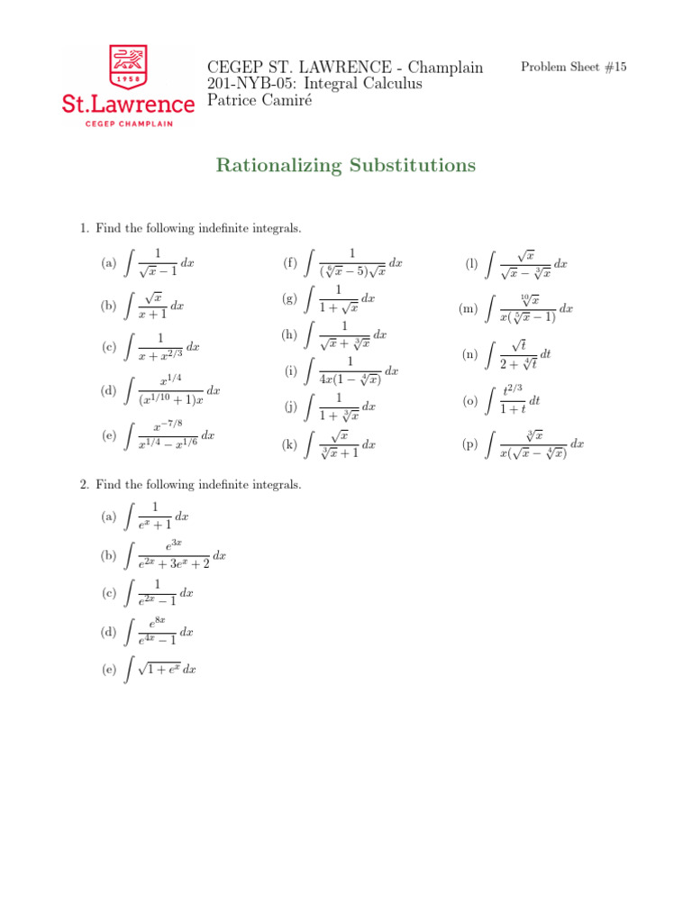 15 Rationalizing Substitutions | PDF | Calculus | Mathematical Analysis