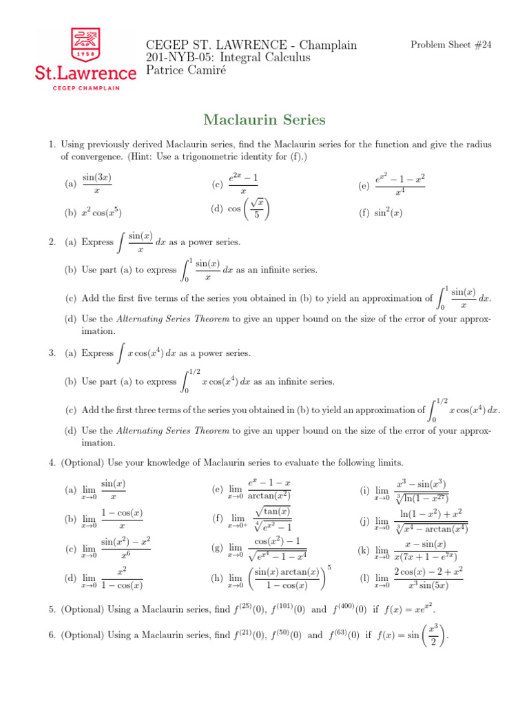 24 Maclaurin Series | PDF | Power Series | Series (Mathematics)