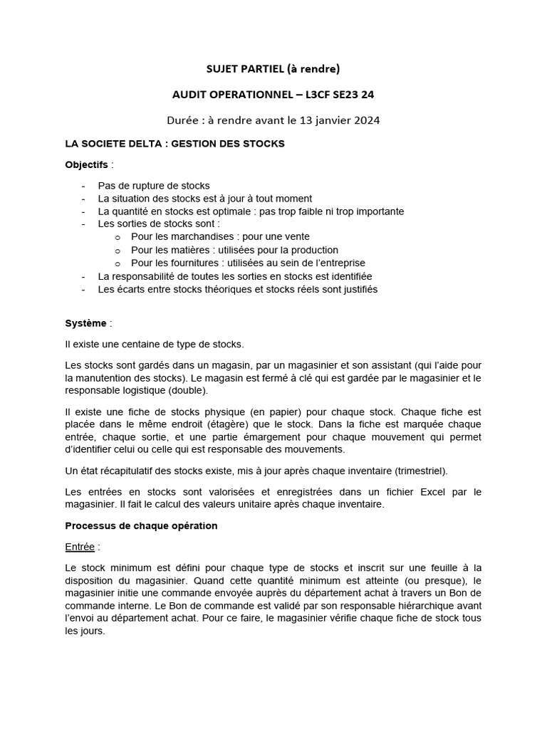 Audit Operationnel | PDF | Inventaire | Business